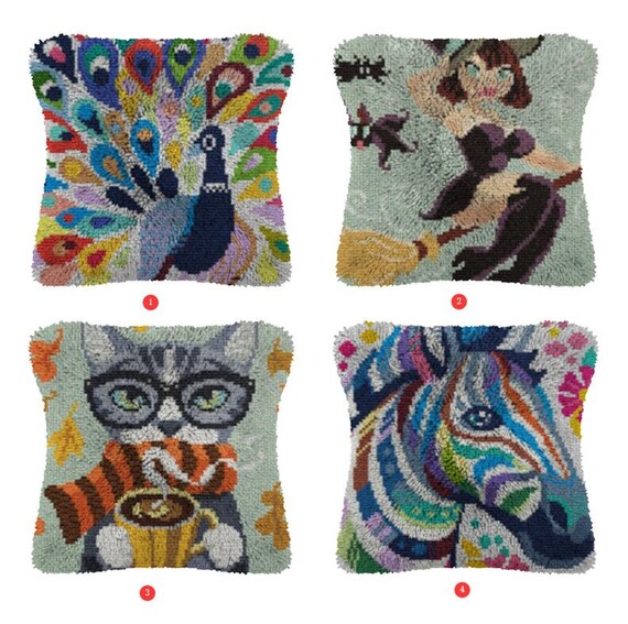 Latch Hook Kits Make Your Own Cushion Animal Cat Pre-printed | Etsy