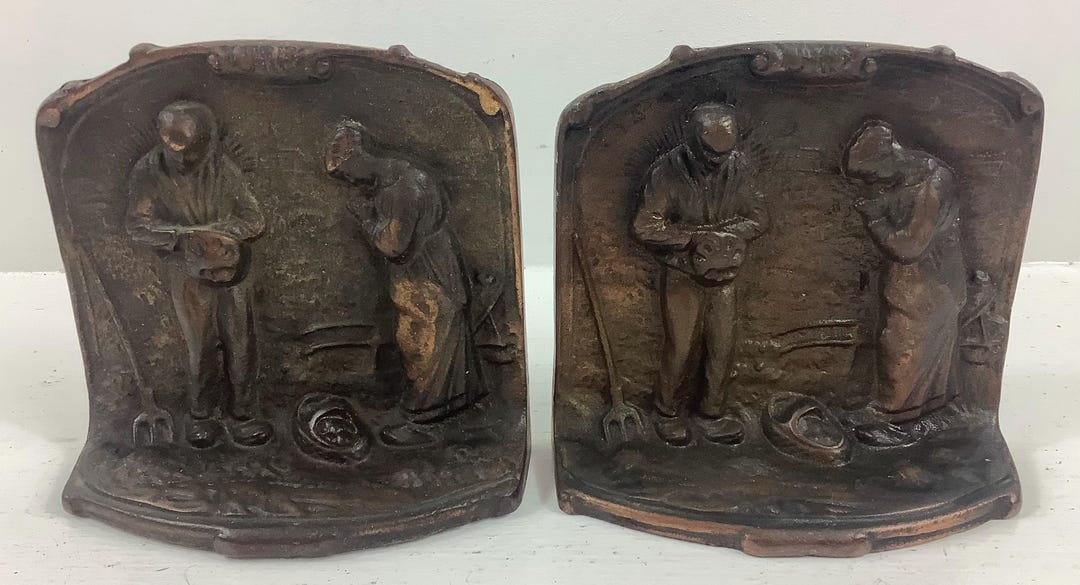 Vtg Metal Bookends Jean-francois Millet's the Angelus Praying Peasant ...