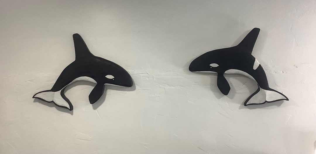 Handmade Wooden Folk Art Orca Whale Wall Decor Art Sea Ocean Nautical ...