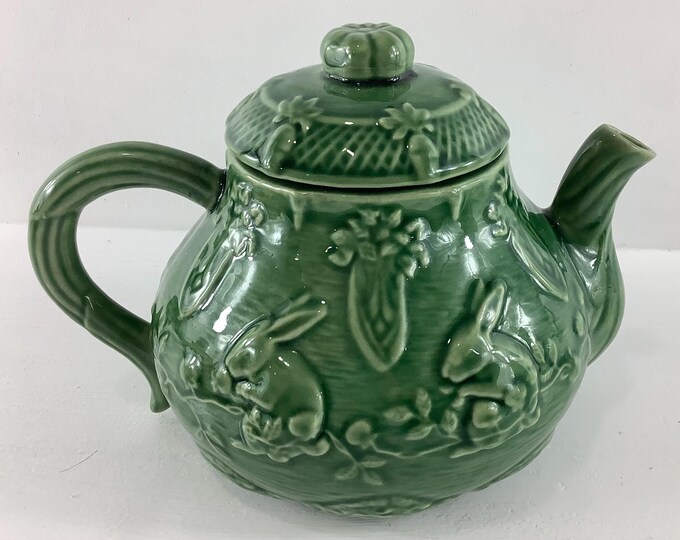 Bordallo Pinheiro Green Bunny Rabbits & Carrots Tea Pot With Lid ...