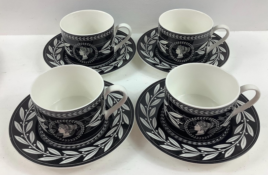 8-piece Casual Victoria Beale Olympia Black 9032 Mug Cup & Saucer Set ...