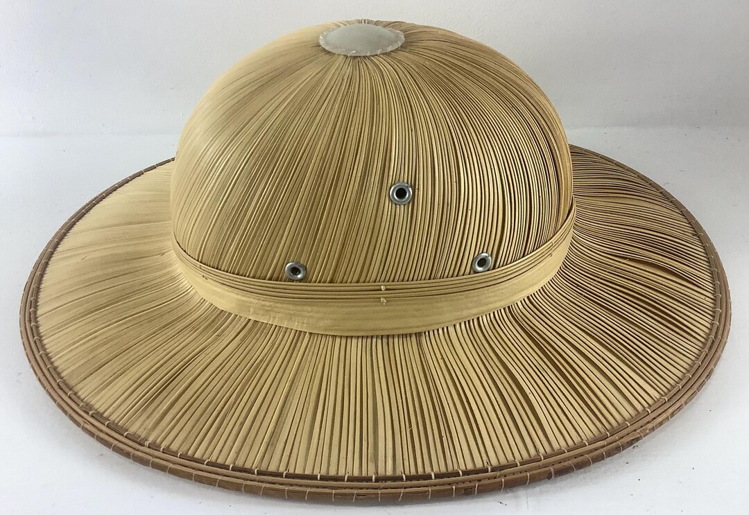 Vintage 1950s/60s Woven Straw Rattan Reed Bamboo Safari Pith Helmet Hat ...
