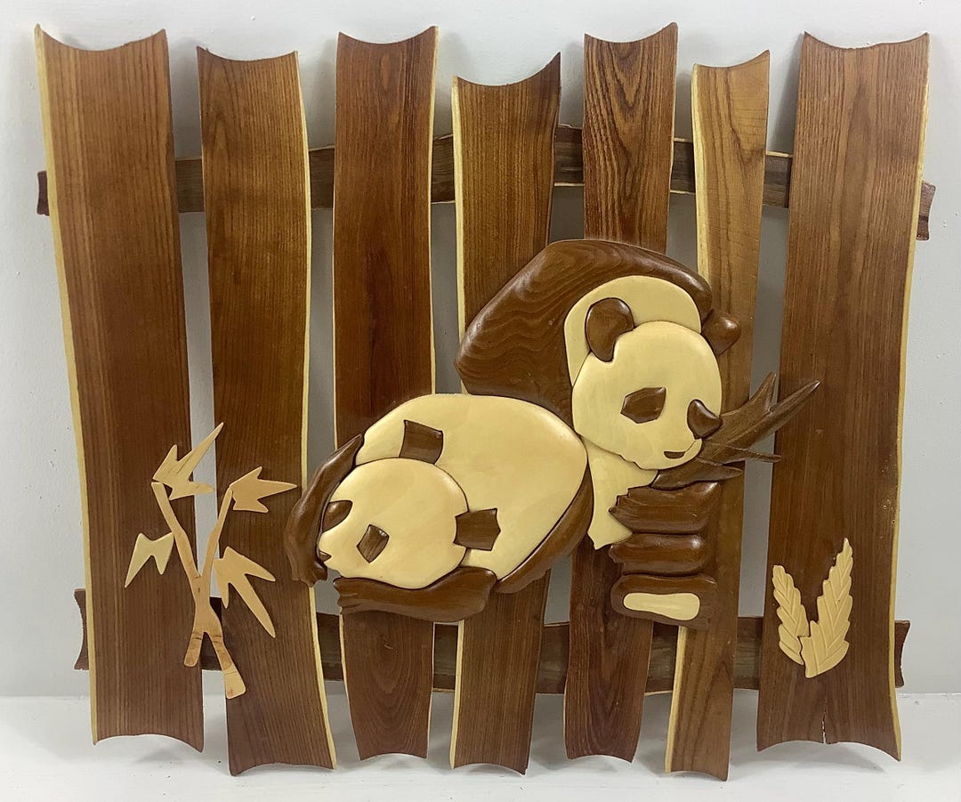 Panda Bears Intarsia Wood Art Hanging Wall Decor 17.5" W X 15.5" H - Etsy