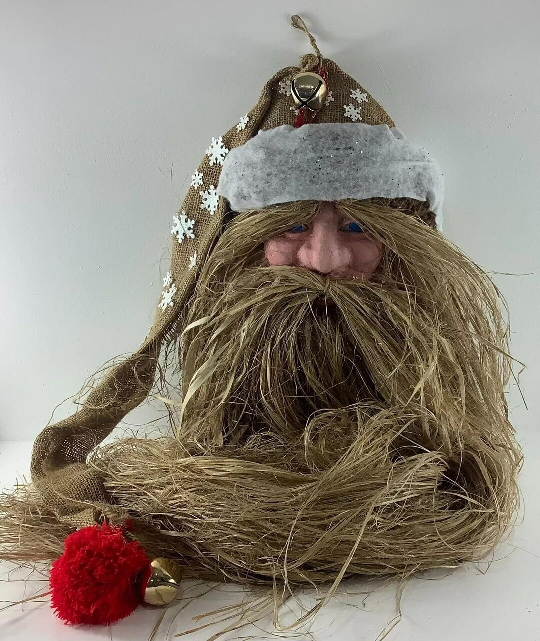 Vtg Large Paper Mache Santa Head W/grass Beard Christmas Holiday ...