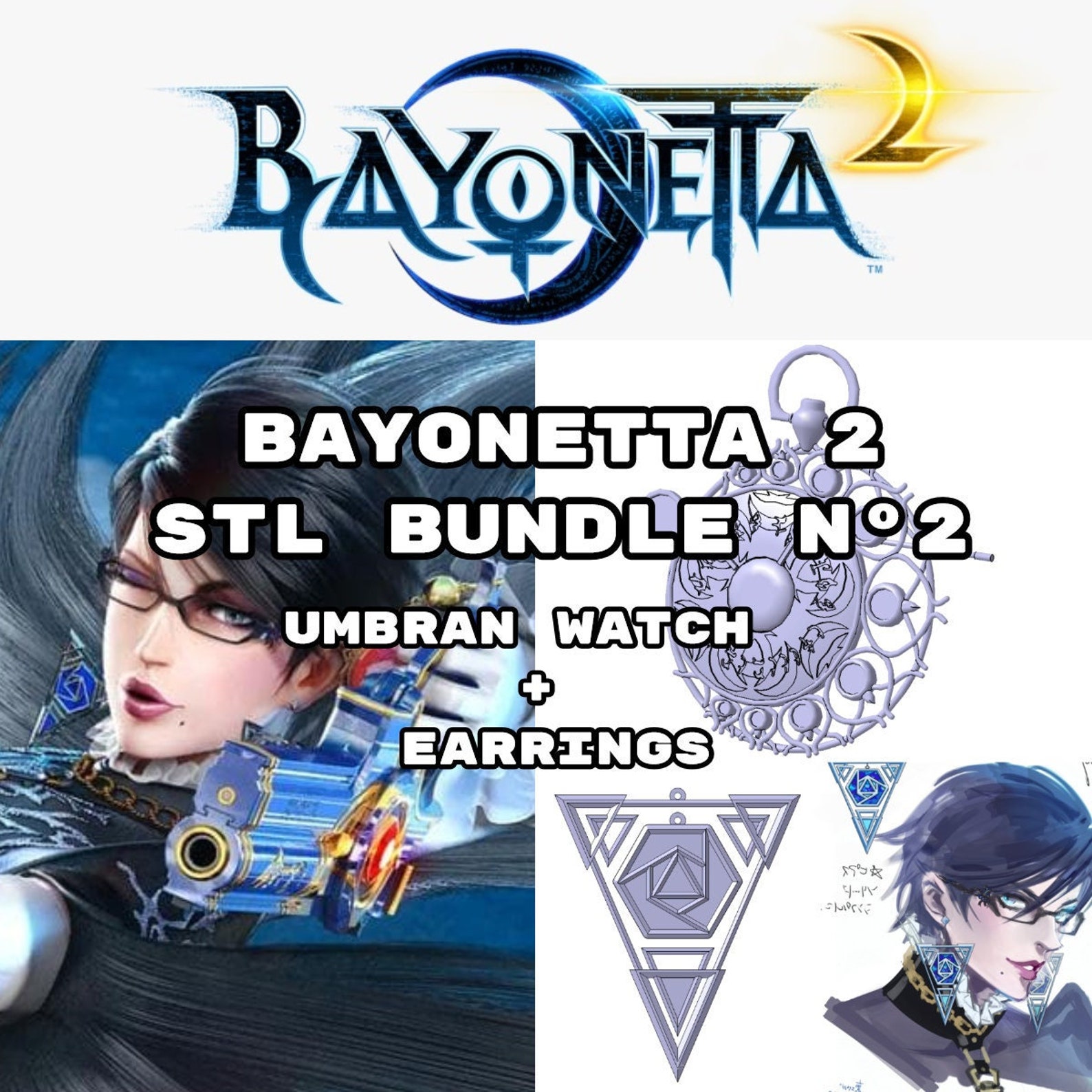 BAYONETTA 2 STL BUNDLE - Umbran Watch + Earrings - 3d Files - Etsy Canada