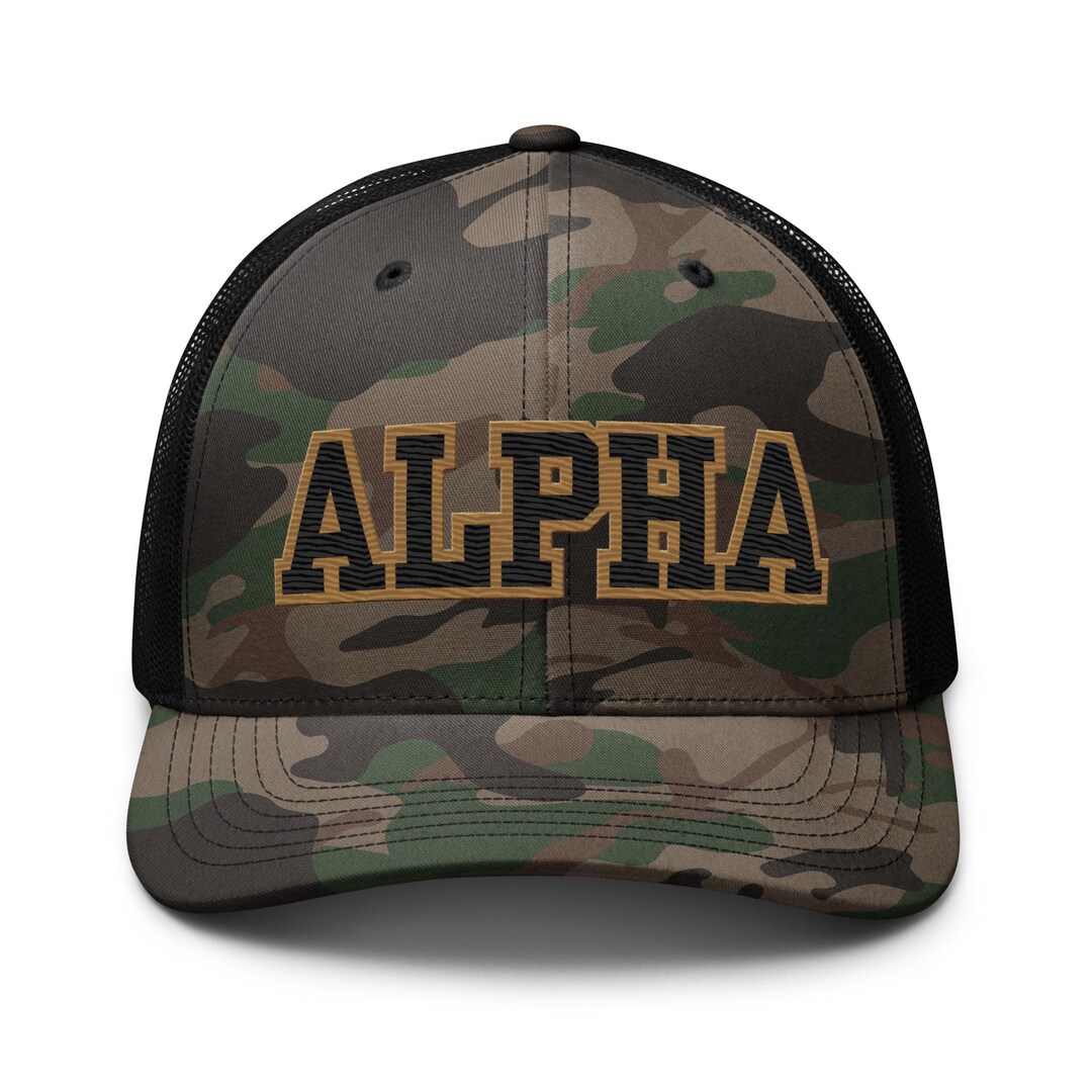Alpha Camouflage Trucker Hat, Black and Old Gold Cap, Alpha Hat - Etsy