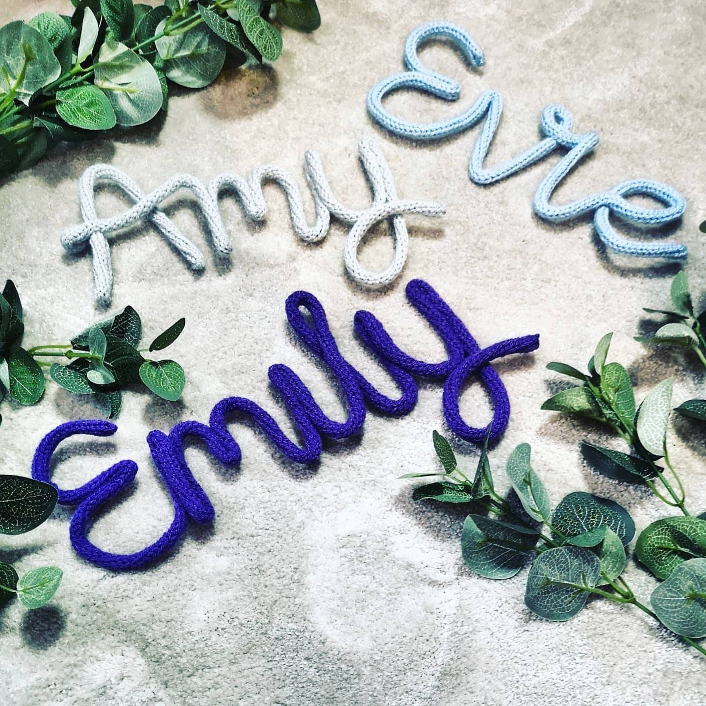 Knitted Names and Words Wool Wire Words Personalised Wall Decor Signs ...