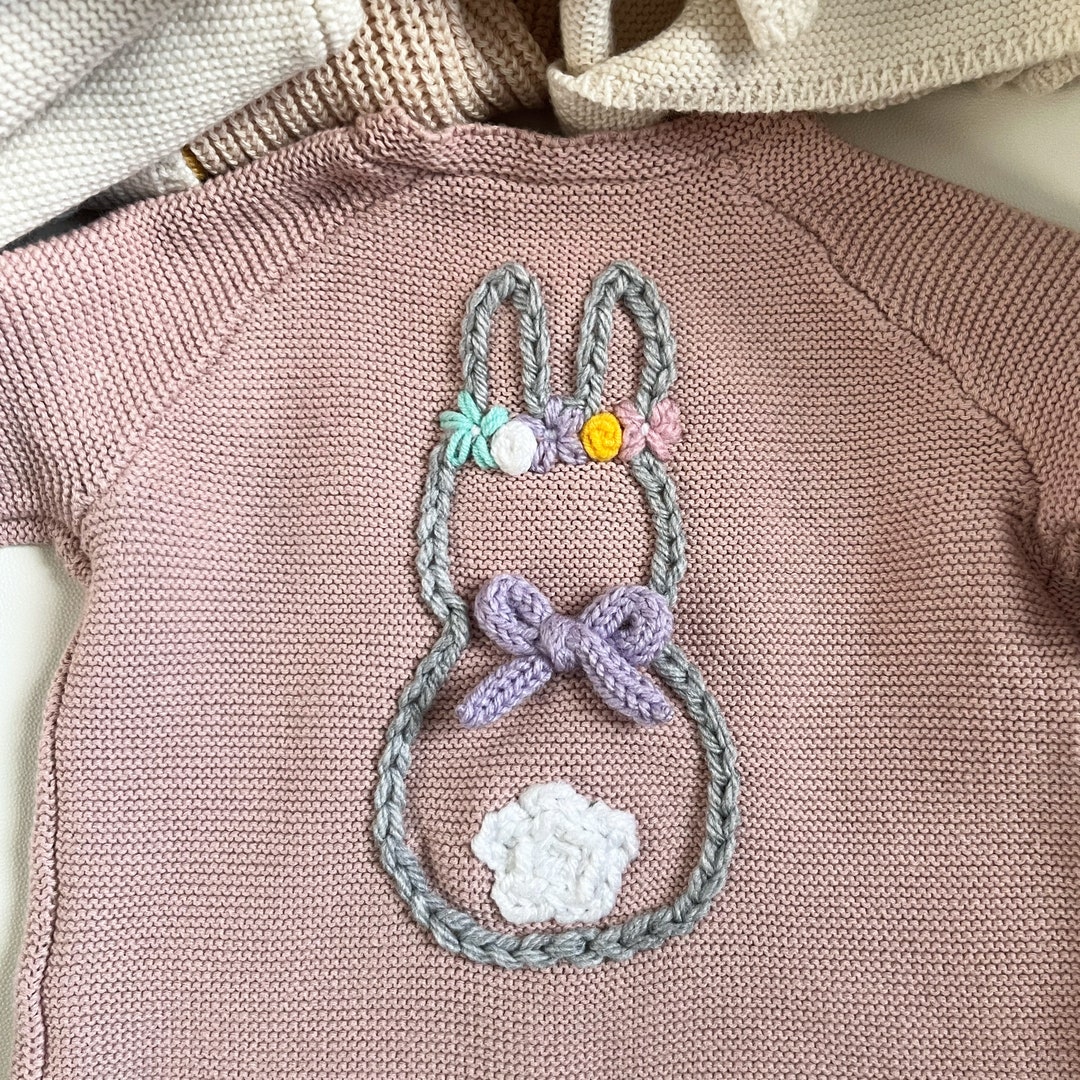 Baby Easter Bunny Rabbit Knit Cardigan Flower Bow Embroidered Girl ...