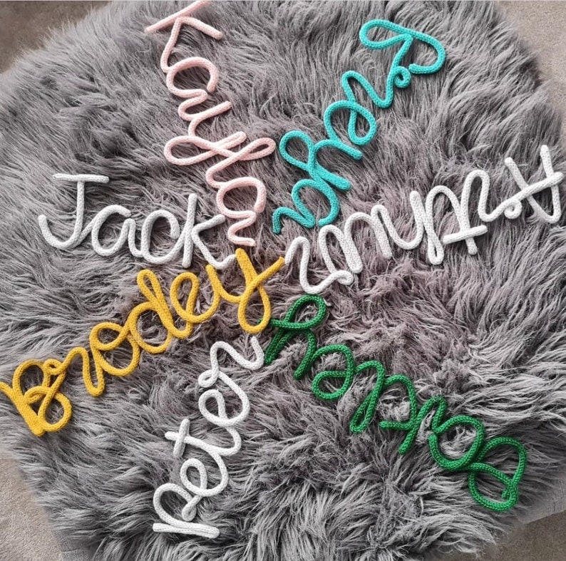 Knitted Names and Words Wool Wire Words Personalised Wall Decor Signs ...