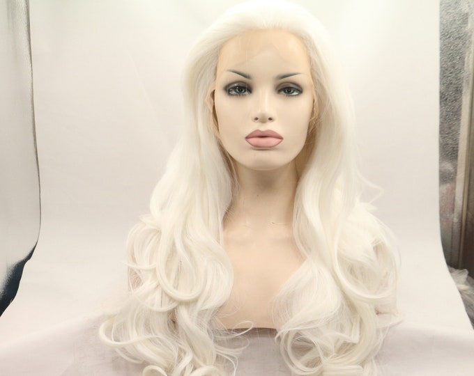 XXXL 42 Inch Wavy Curly Long Wig Lace Front Center Part Ice Platinum ...