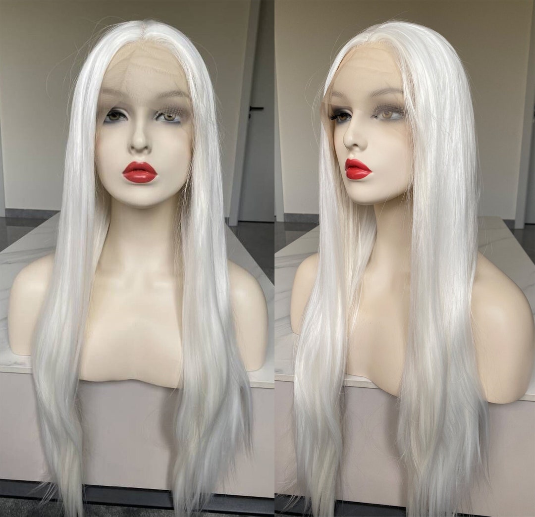 24 Inch Long Straight White Lace Front Wig - Etsy