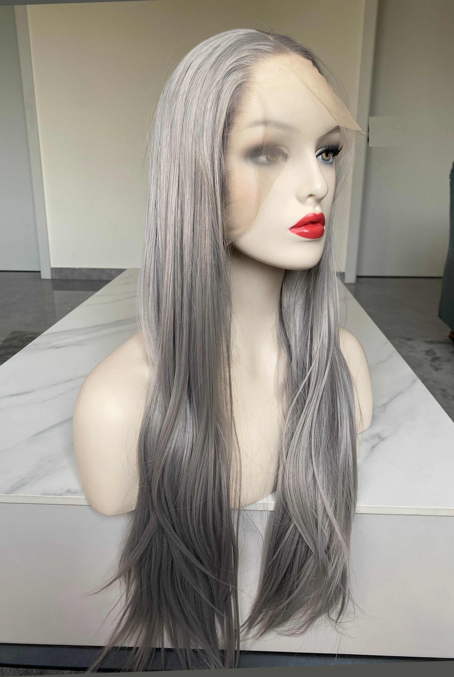 24 Inch Long Silver Grey Lace Frontal Wig - Etsy