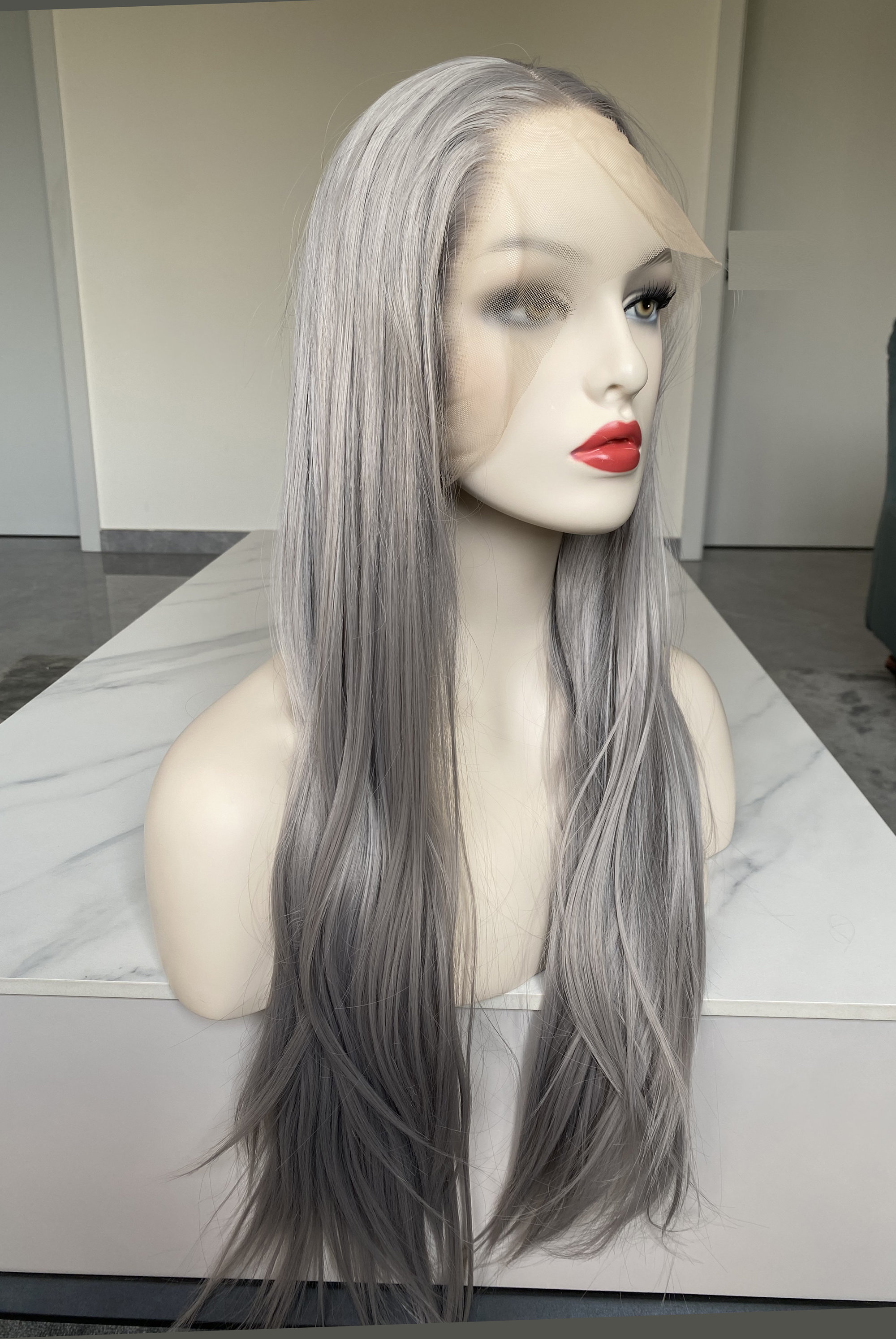 24 Inch Long Silver Grey Lace Frontal Wig - Etsy