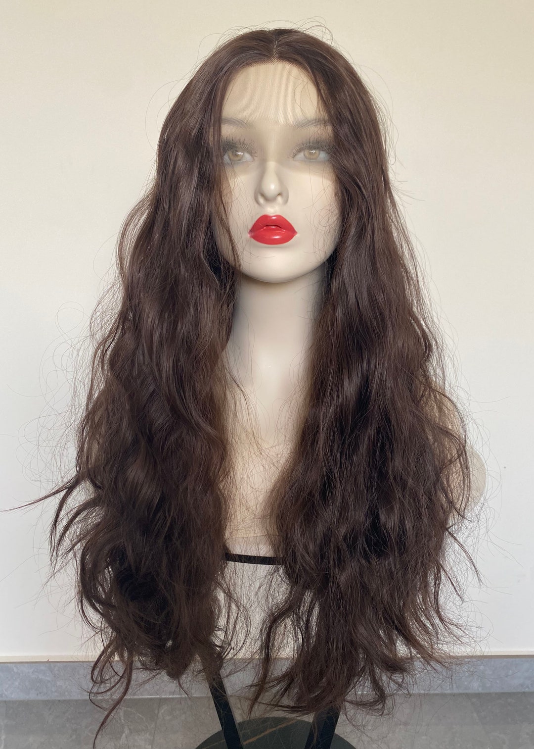 24 Inch Deep Brown Wavy Lace Front Wig, Free Part - Etsy