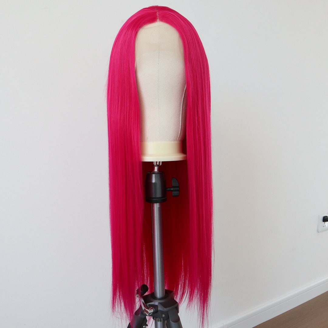 Long Rose Pink Straight Lace Front Wig Free Part,cosplay Wig,synthetic ...