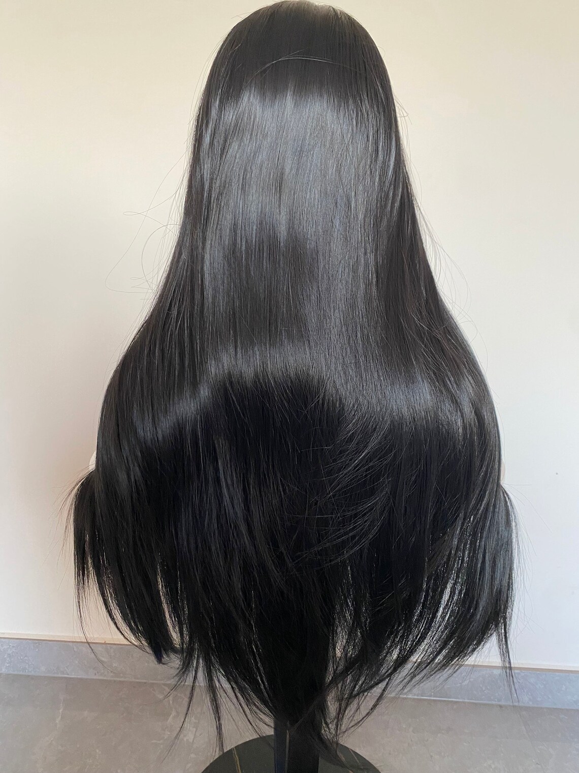 24 Inch Black Lace Front Wig Long Straight Wigs Realistic Ladies Women ...