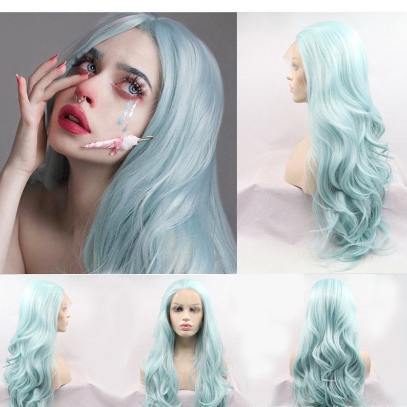 Blue Long Wavy Cosplay Lace Front Wig,halloween Wig - Etsy