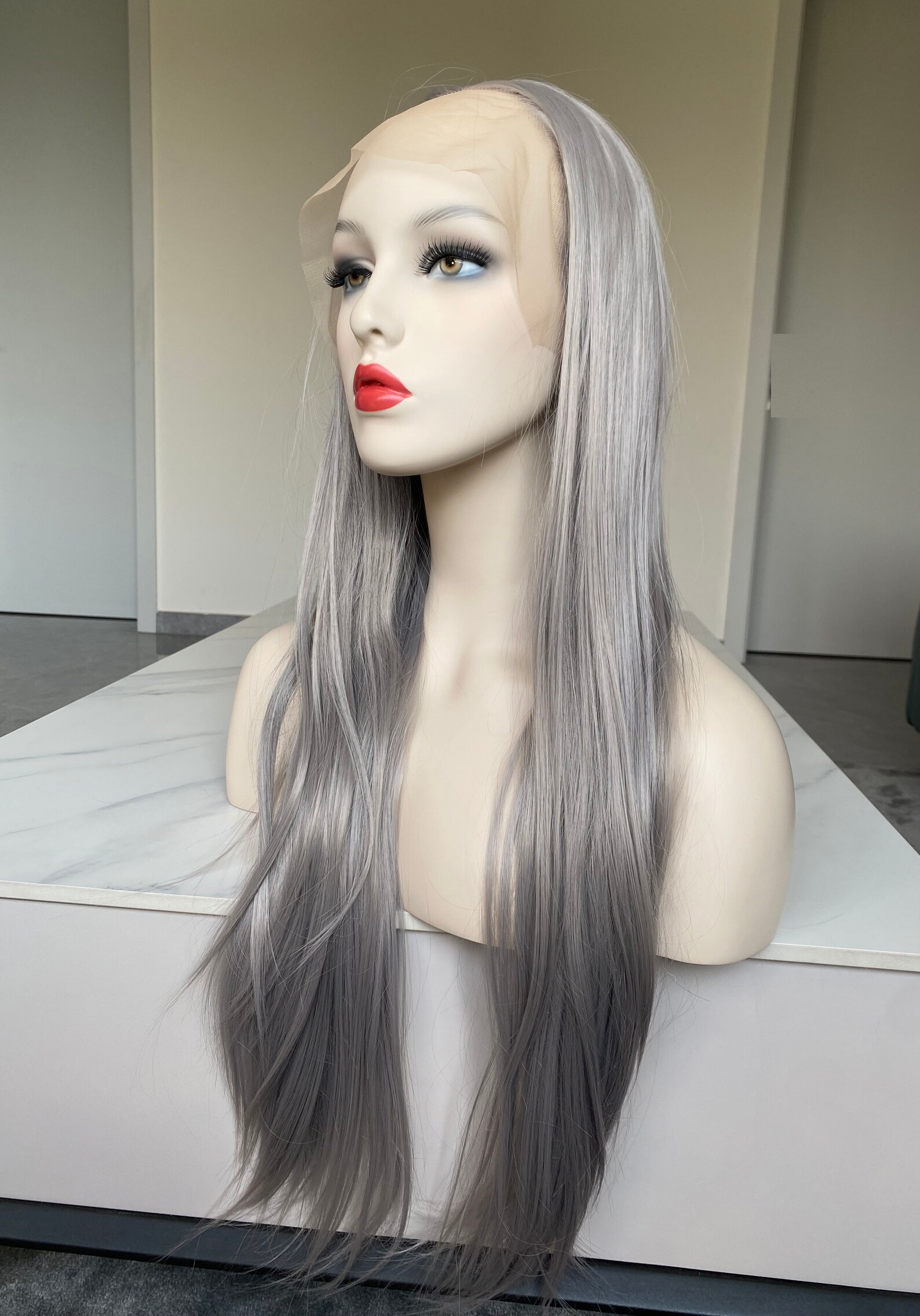 24 Inch Long Silver Grey Lace Frontal Wig - Etsy