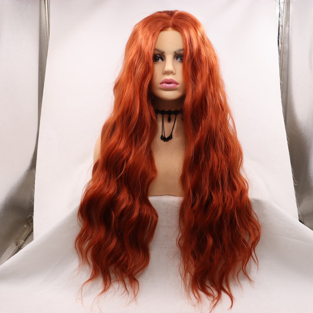 Long Curly Lace Front Wig Copper Red,ginger Cosplay Wig,costume Wig - Etsy