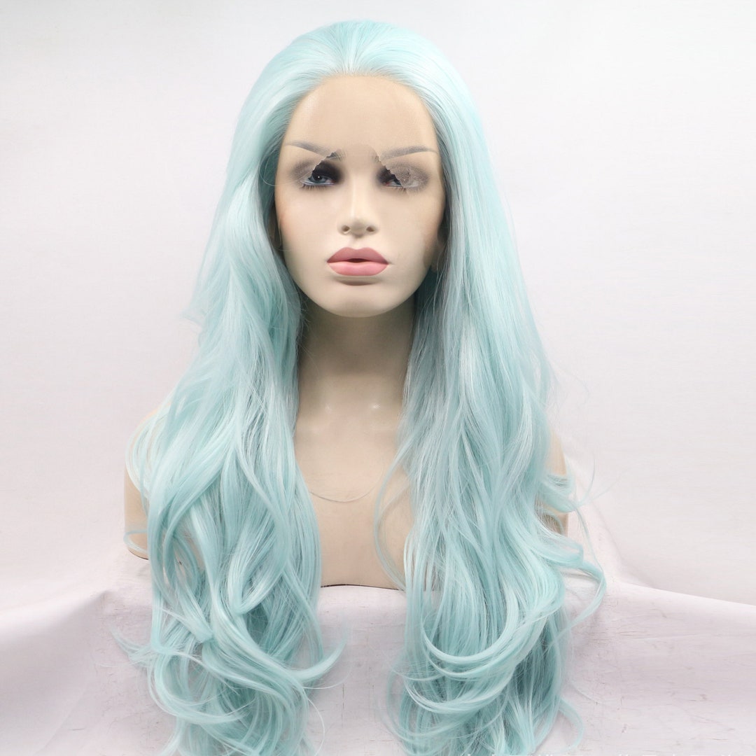Blue Long Wavy Cosplay Lace Front Wig,halloween Wig - Etsy