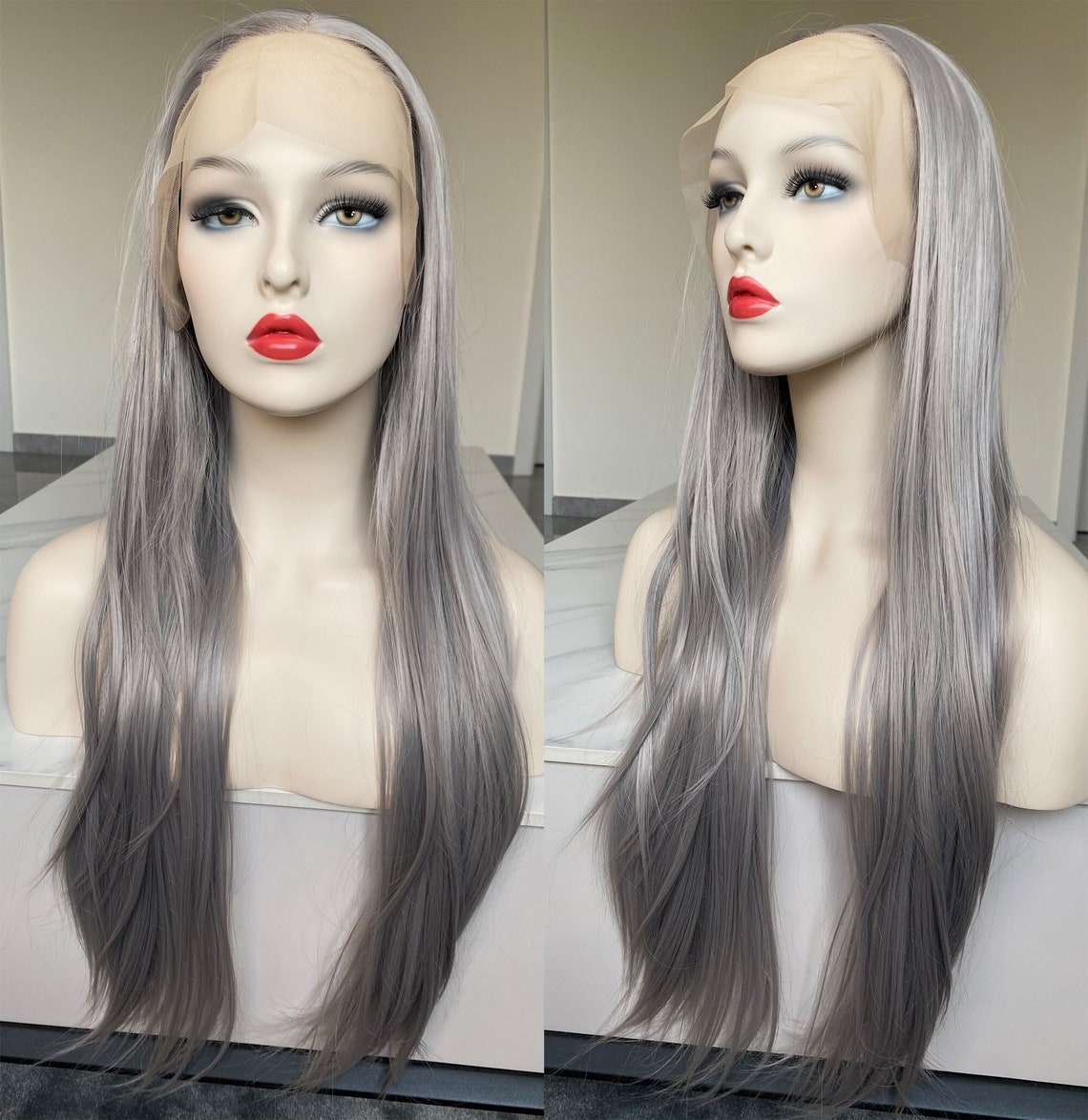 24 Inch Long Silver Grey Lace Frontal Wig - Etsy