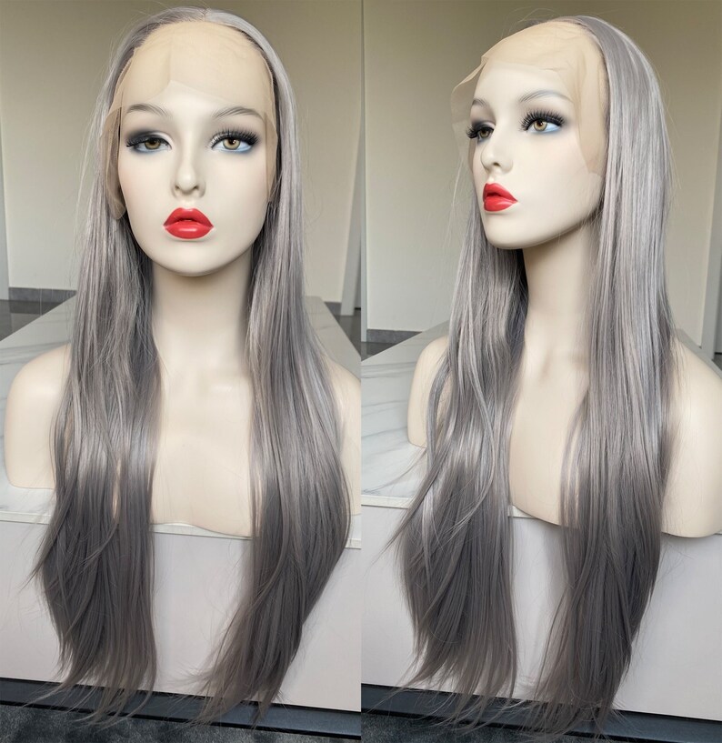 24 Inch Long Silver Grey Lace Frontal Wig - Etsy