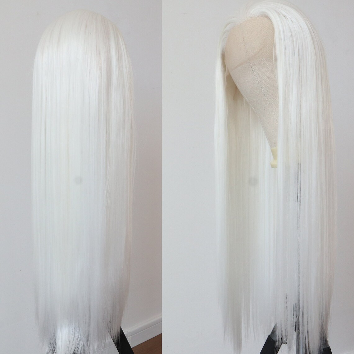 Long Straight White Blonde Lace Front Wig With Middle Part - Etsy
