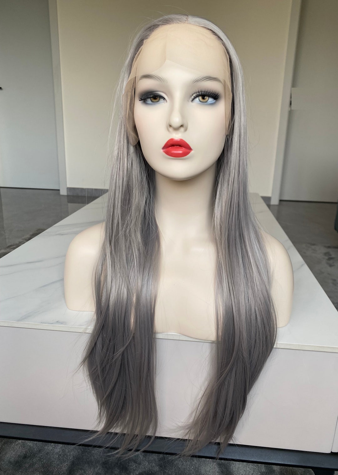 24 Inch Long Silver Grey Lace Frontal Wig - Etsy