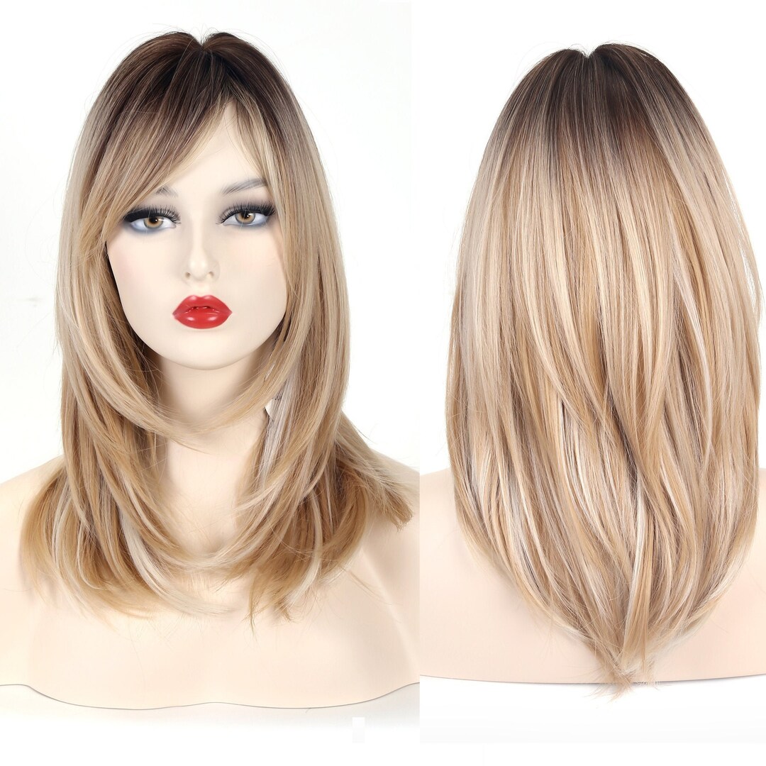 Ombre Blonde Natural Wig With Bangs for Daily Use,modern Wig for White ...
