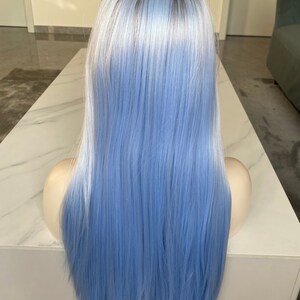 Long Straight Blue Ombre Lace Front Wig,heat Resistant Synthetic Hair ...