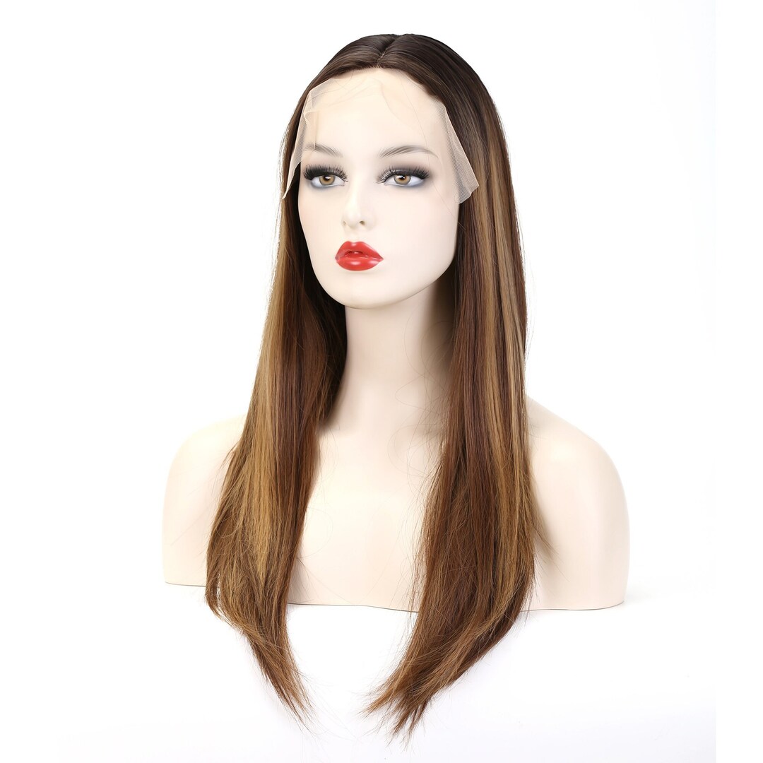 Ash Blonde Straight Lace Front Wig Highlight Wig Ombre Blonde Synthetic ...