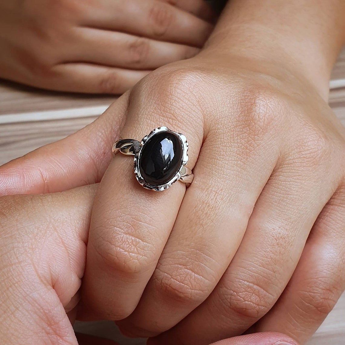 Natural Black Onyx Ring Cute Sterling Silver Ring Statement | Etsy