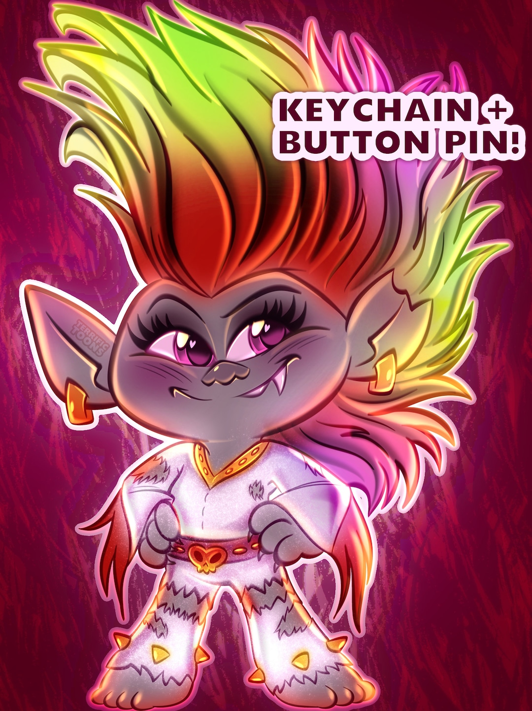 Keychain + Pin | Trolls World Tour BARB | 7cm Clear Acrylic Charm ...