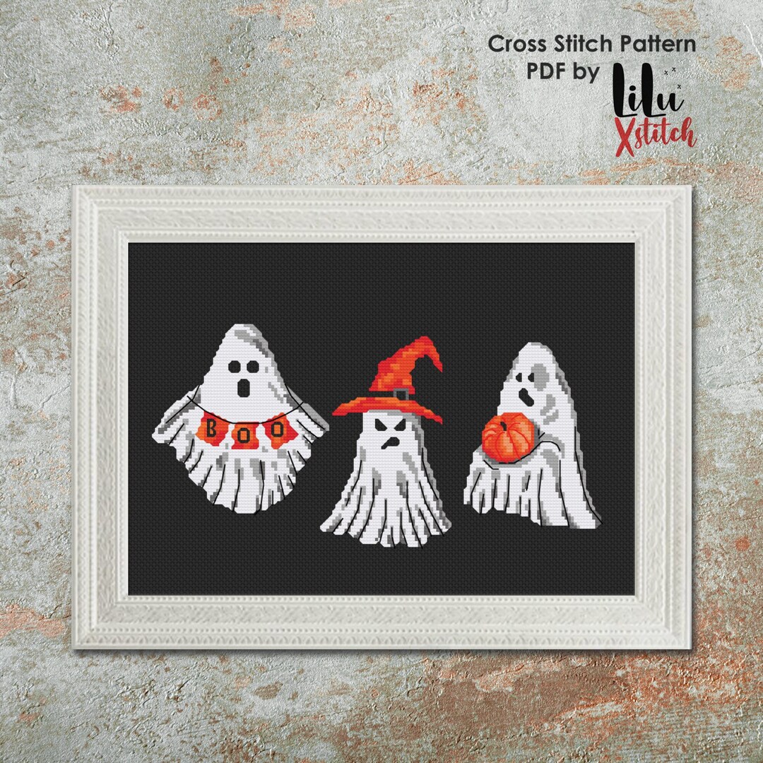 Halloween Ghosts Cross Stitch Pattern. Horror Themed, Spooky, Haunted ...