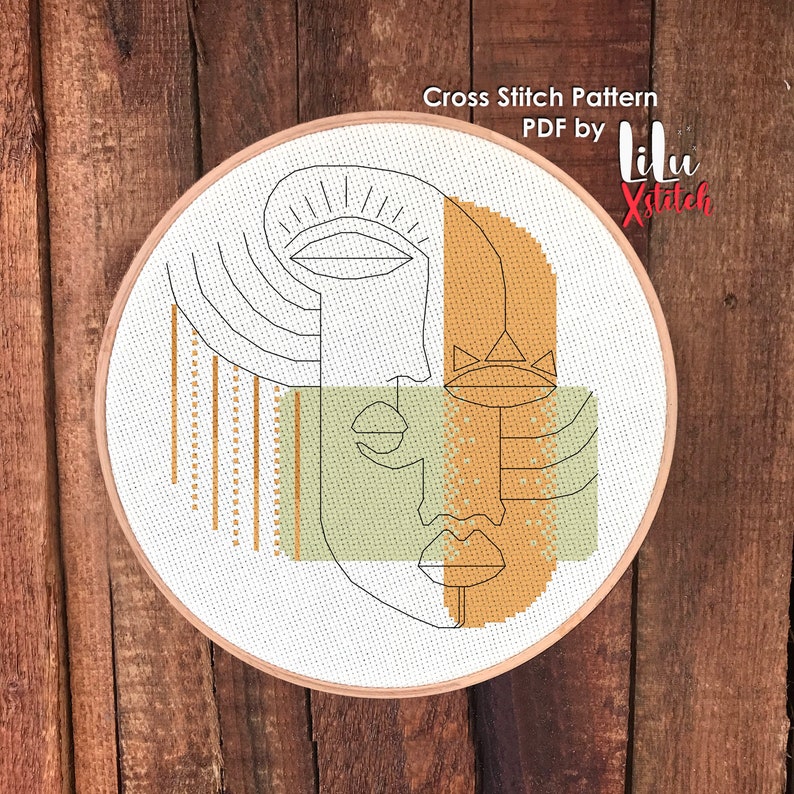 Faces Line Drawing Cross Stitch Pattern Minimalist Modern - Etsy