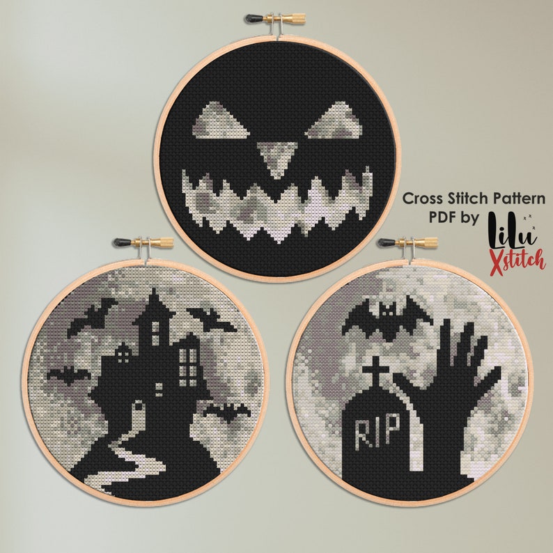 Halloween Cross Stitch Pattern SET. Spooky Haunted Creepy - Etsy