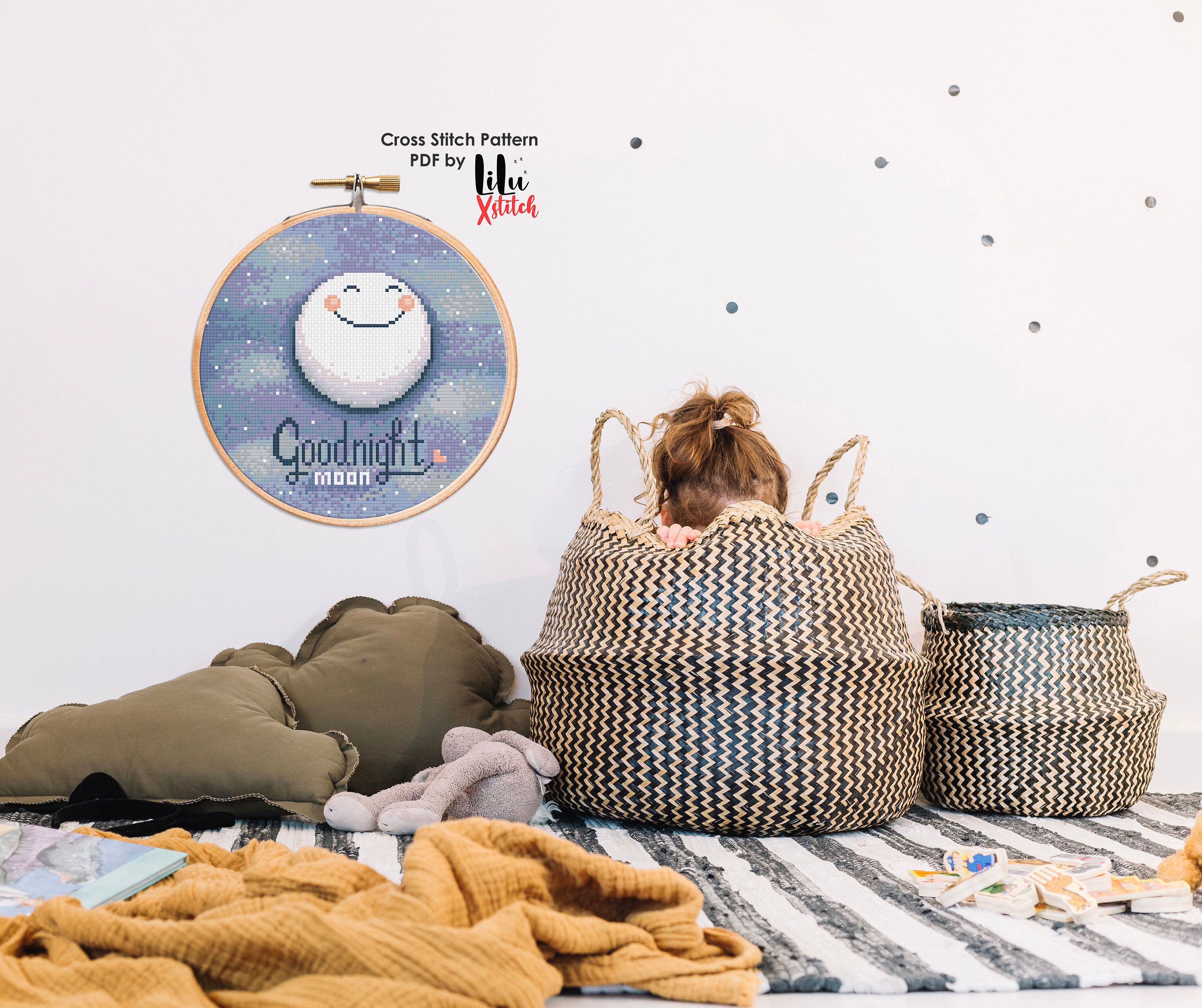 Goodnight Moon Modern Cross Stitch Pattern. Easy Cross-stitch | Etsy