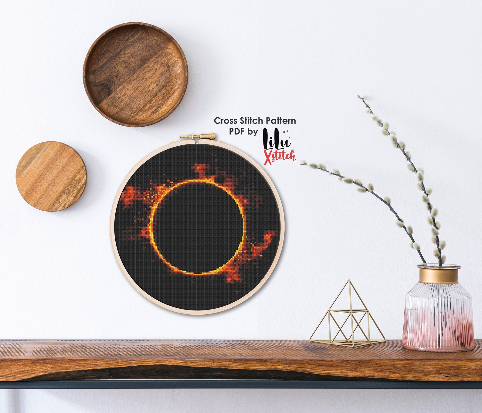 Solar Eclipse Cross Stitch Pattern, Moon and Sun Geek Counted Cross ...