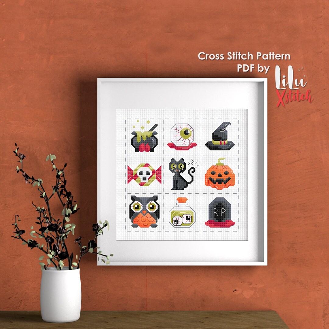 Halloween 9 Scary Mini Cross Stitch Pattern. Vintage, Horror Themed ...