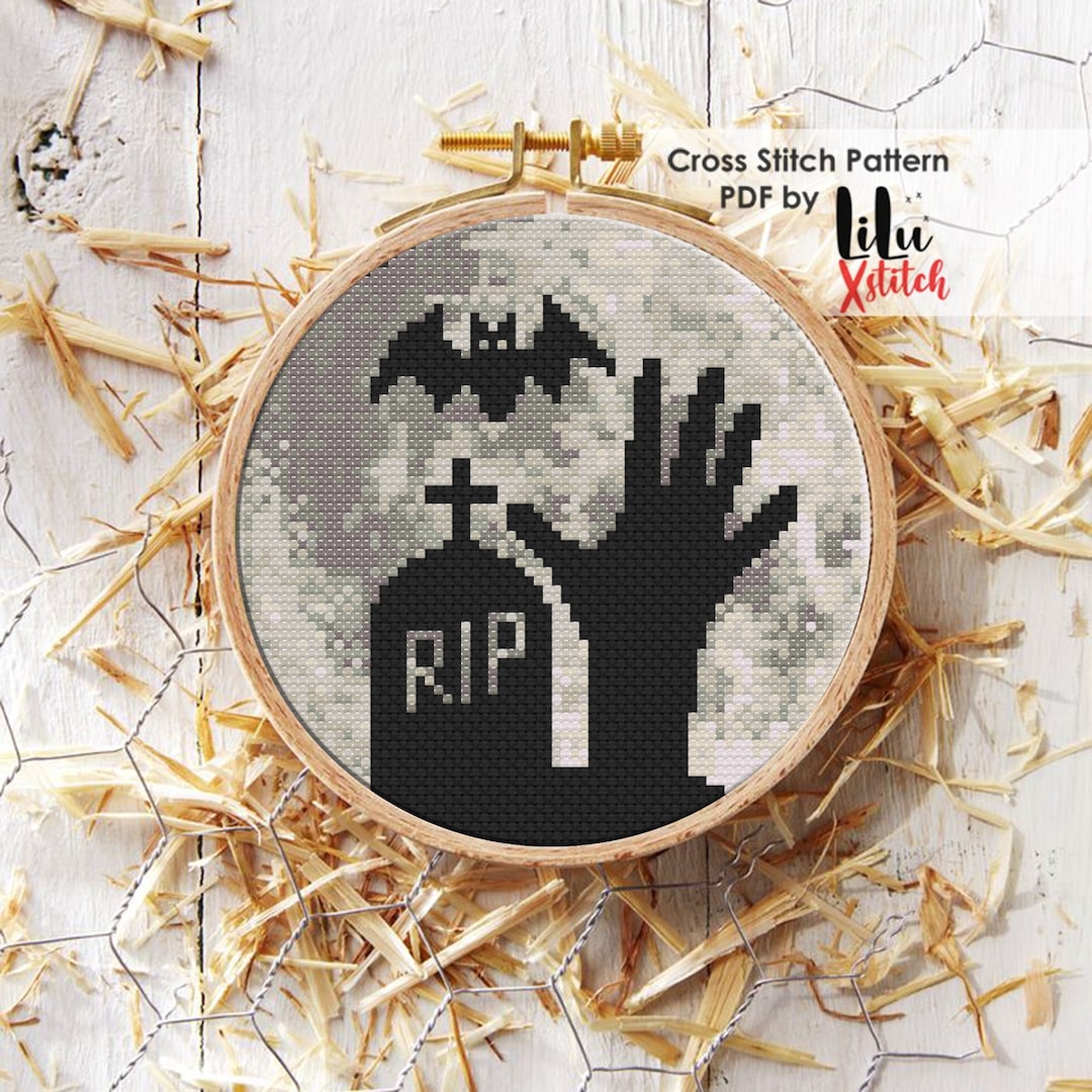 Halloween Graveyard Cross Stitch Pattern, Spooky Gothic Chart (PDF ...