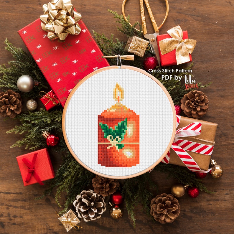 Cross Stitch Pattern Christmas Candle. Elegant red candle | Etsy