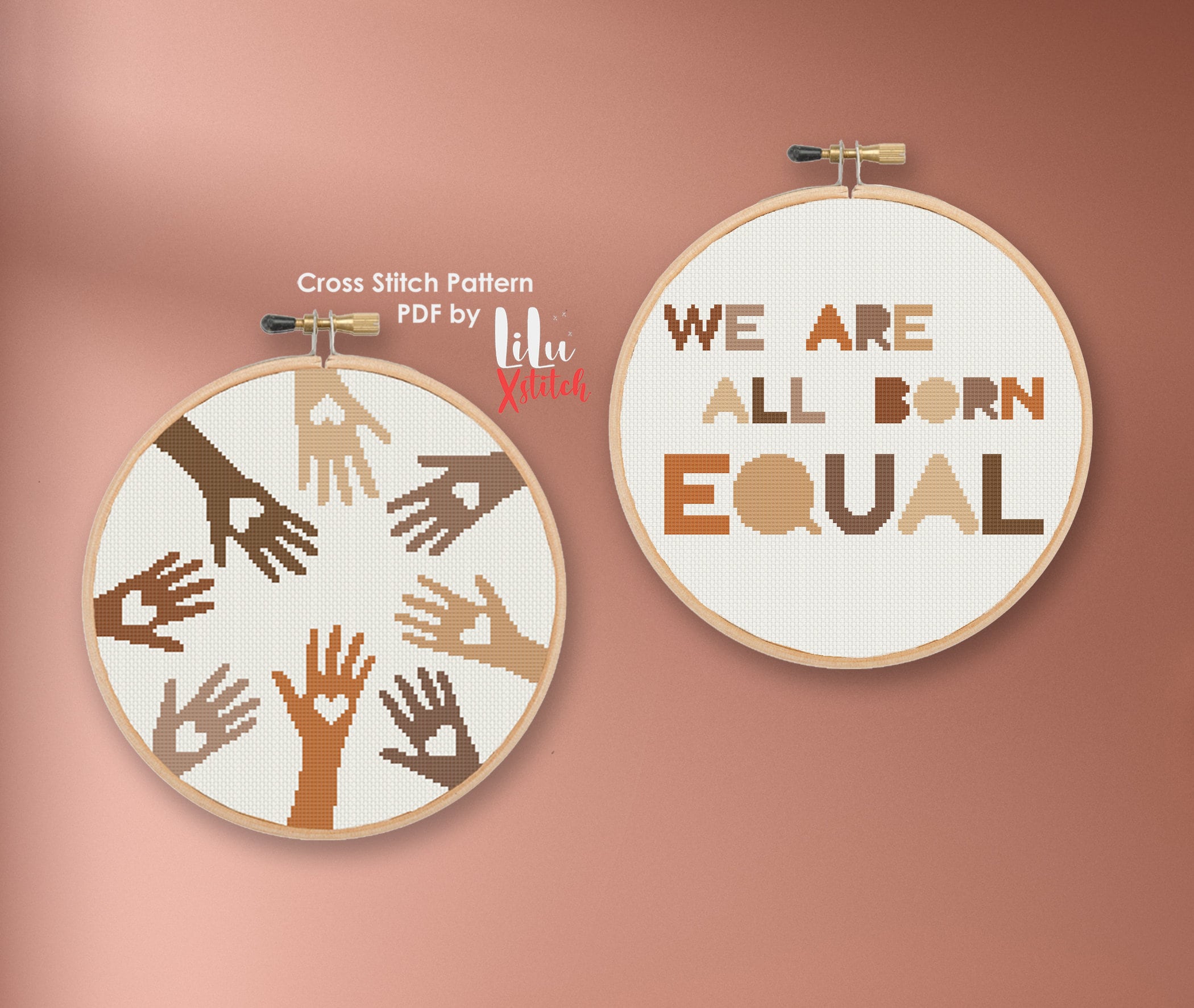 SET of 2 We Are All Born Equal Cross Stitch Pattern Black - Etsy UK