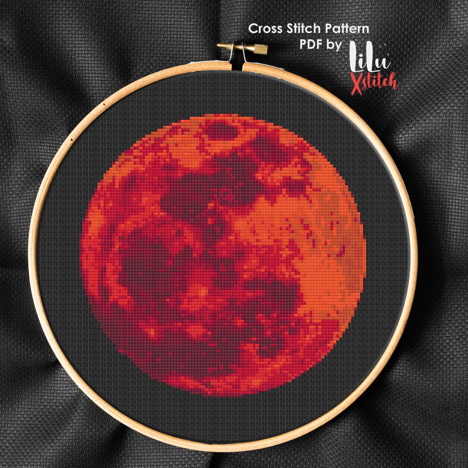 Blood Moon Total Lunar Eclipse Cross Stitch Pattern, Geek Counted Cross ...