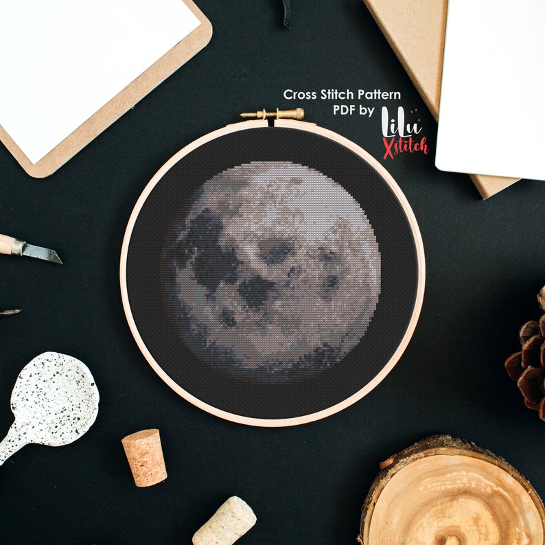 Full Moon Cross Stitch Pattern Galaxy Night Sky geek counted | Etsy