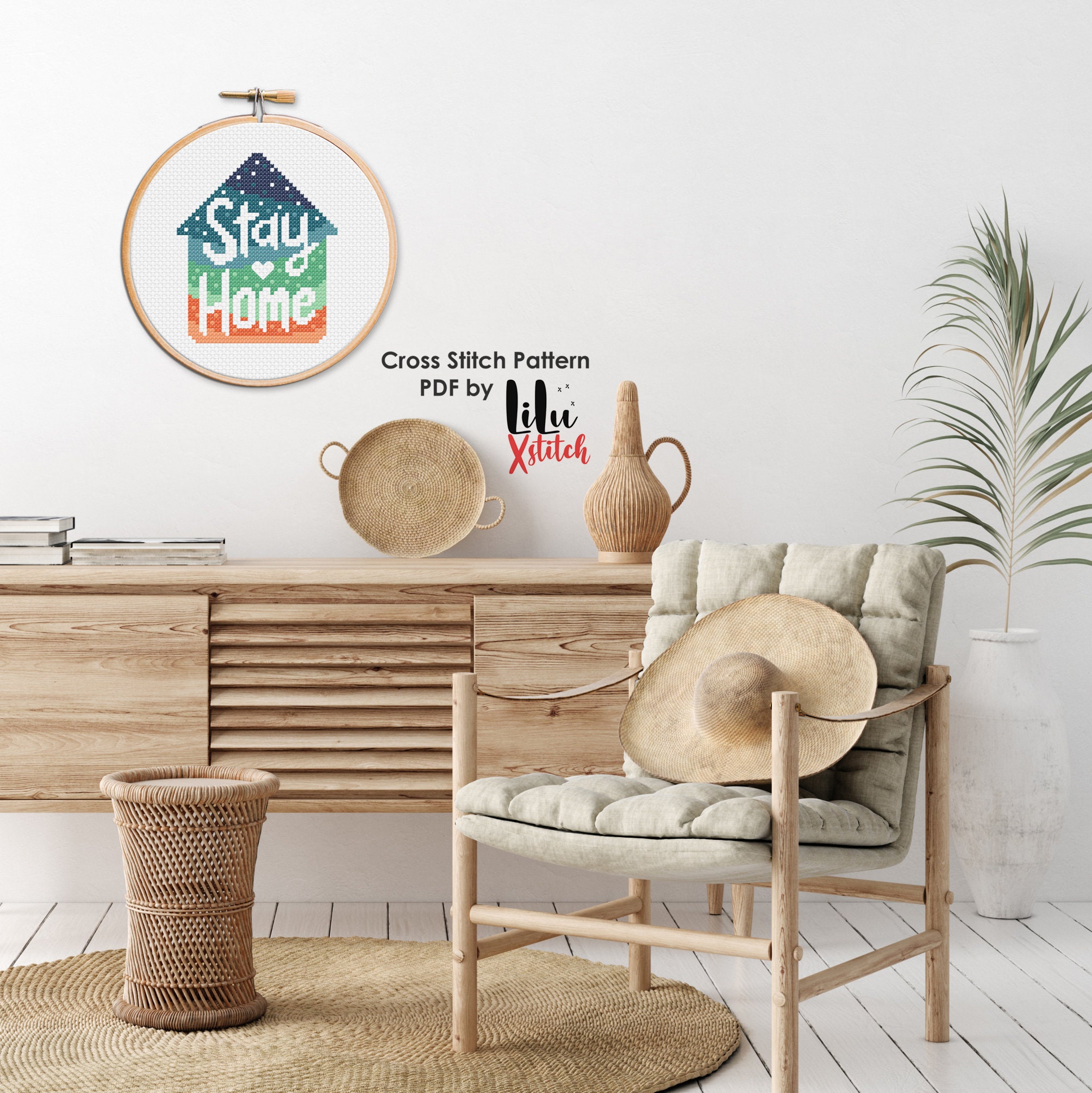 Stay Home Cross Stitch Pattern, Easy Quarantine Craft (PDF Pattern) - Etsy