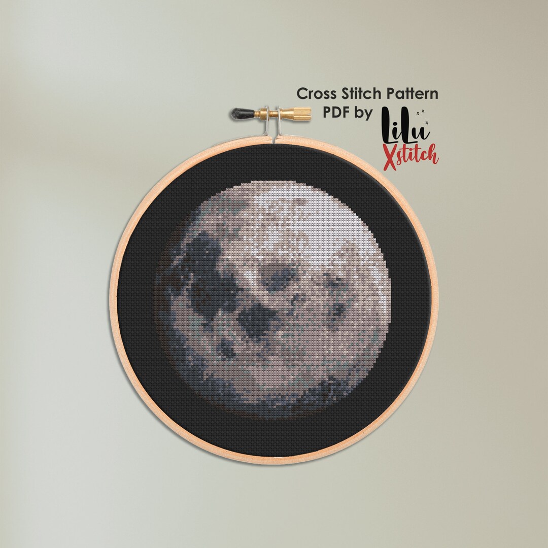 Full Moon Cross Stitch Pattern, Galaxy Night Sky, Geek Counted Cross ...
