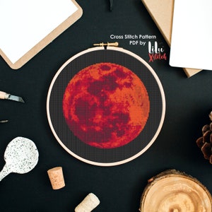 Blood Moon Total Lunar Eclipse Cross Stitch Pattern, Geek Counted Cross ...