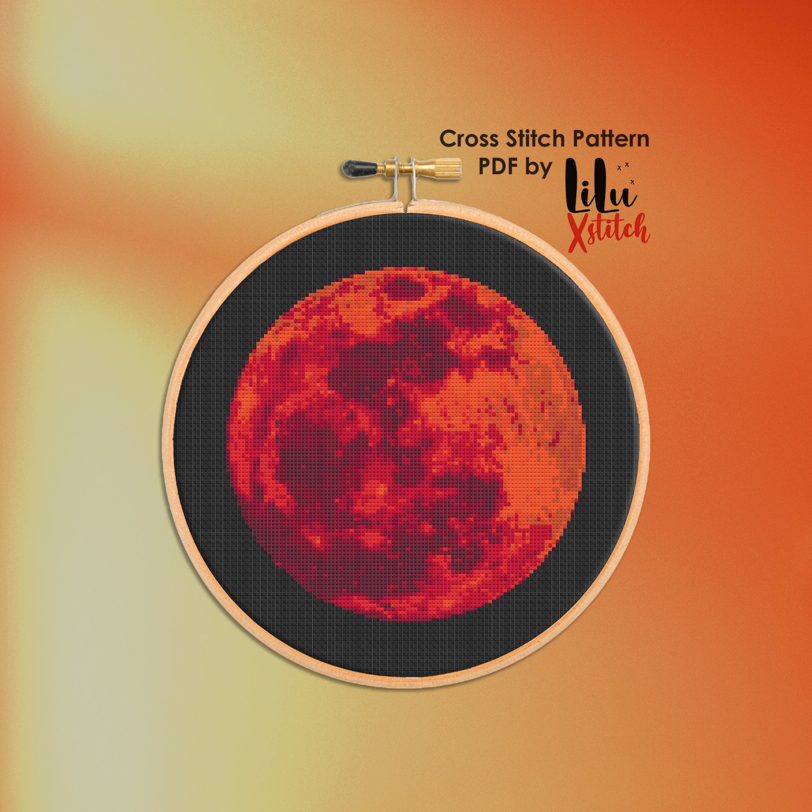 Blood Moon Total Lunar Eclipse Cross Stitch Pattern Geek - Etsy