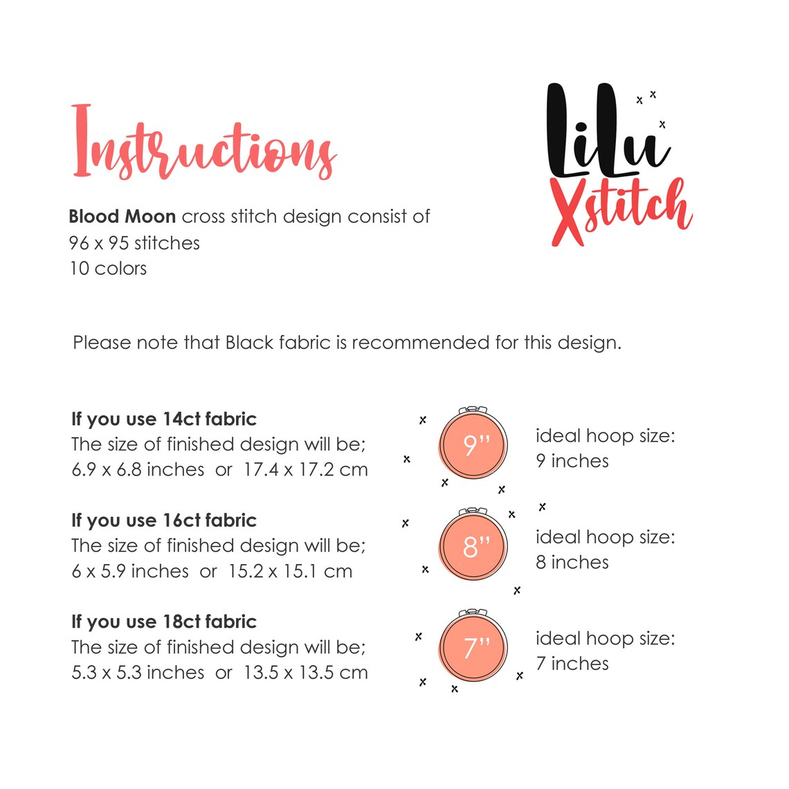 Blood Moon Eclipse Cross Stitch Pattern, Beginner Geek Embroidery (PDF ...