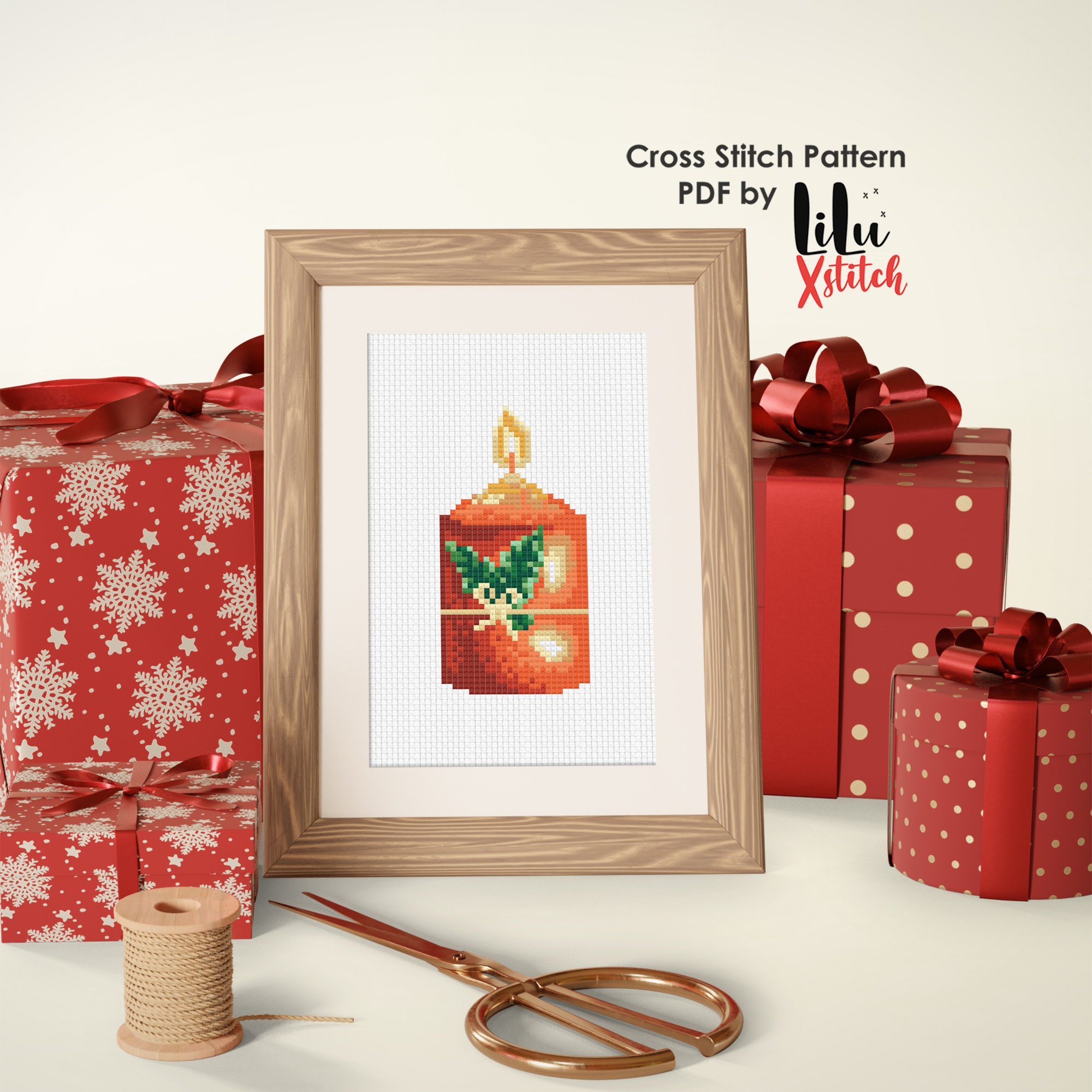 Cross Stitch Pattern Christmas Candle. Elegant Red Candle - Etsy UK
